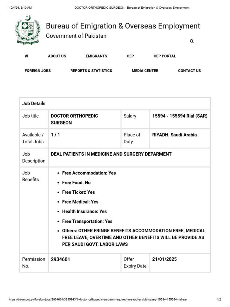 DOCTOR ORTHOPEDIC SURGEON - Bureau of Emigration & Overseas Employment ...