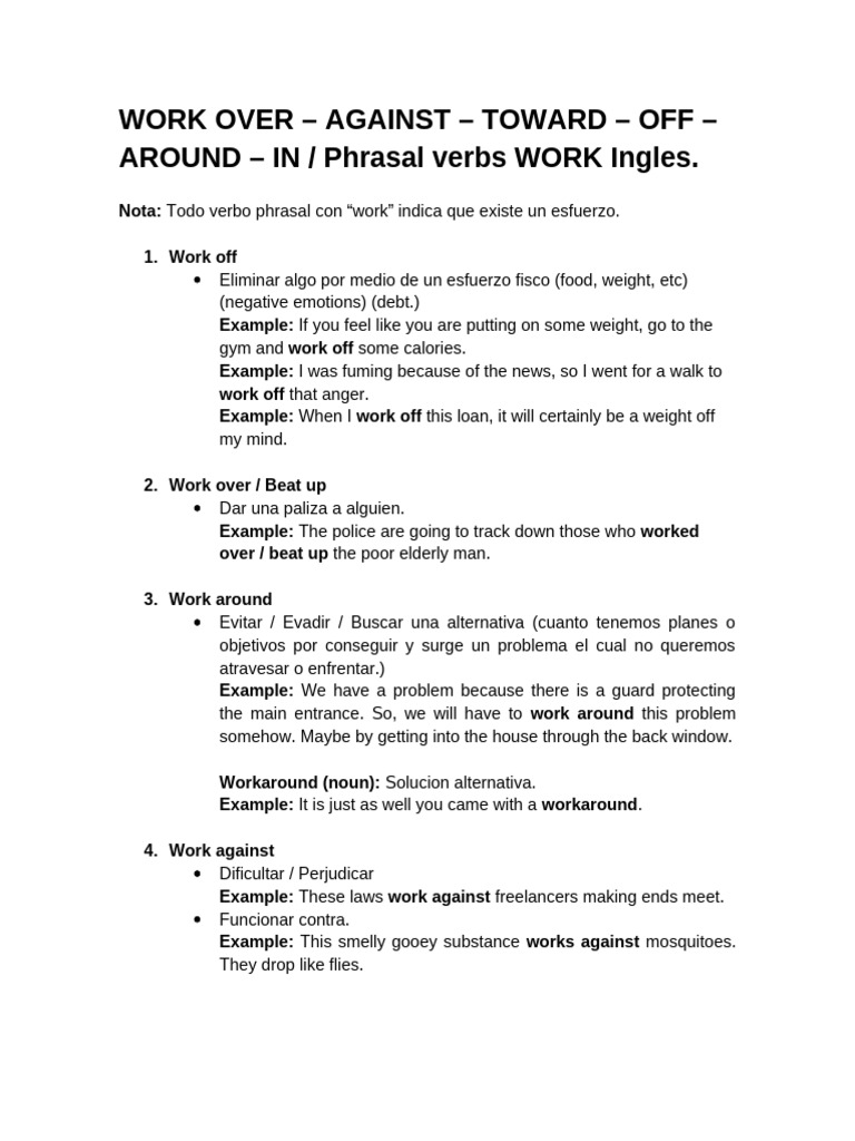 Phrasal Verbs with "Work" Explained | PDF | Syntax | Linguistic Morphology