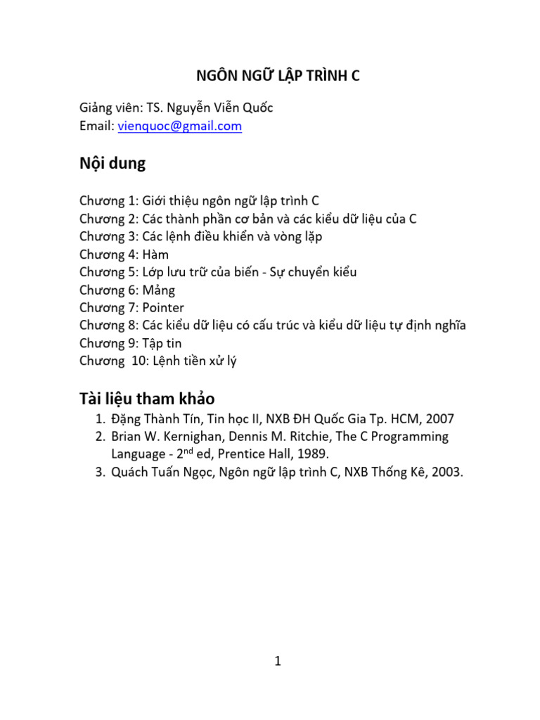 Bai Giang - Ngon Ngu Lap Trinh C (All) | PDF
