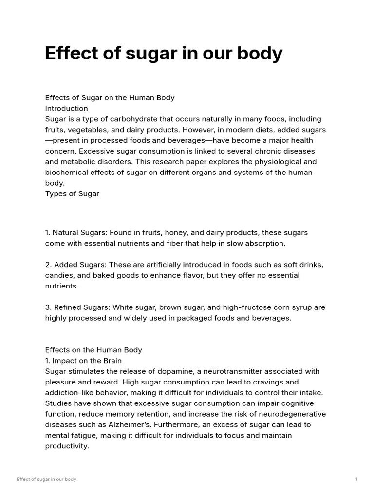Effect of Sugar in Our Body-1 | PDF | Sugar | Diet & Nutrition