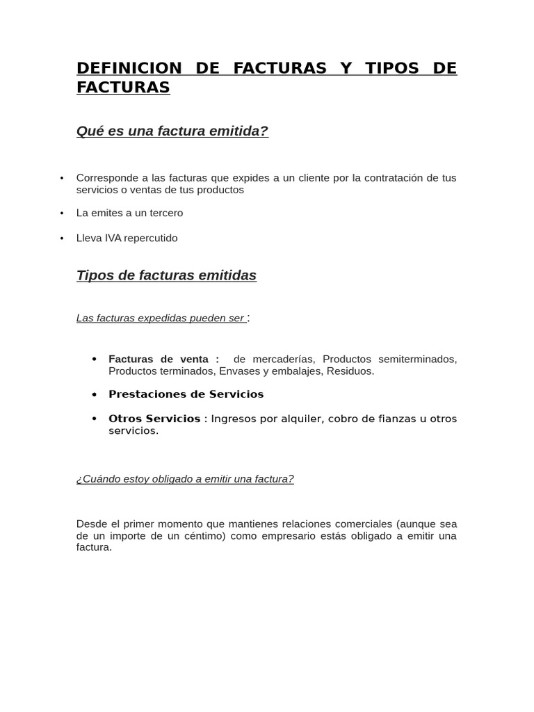 Definición y Tipos de Facturas Emitidas | PDF | Factura
