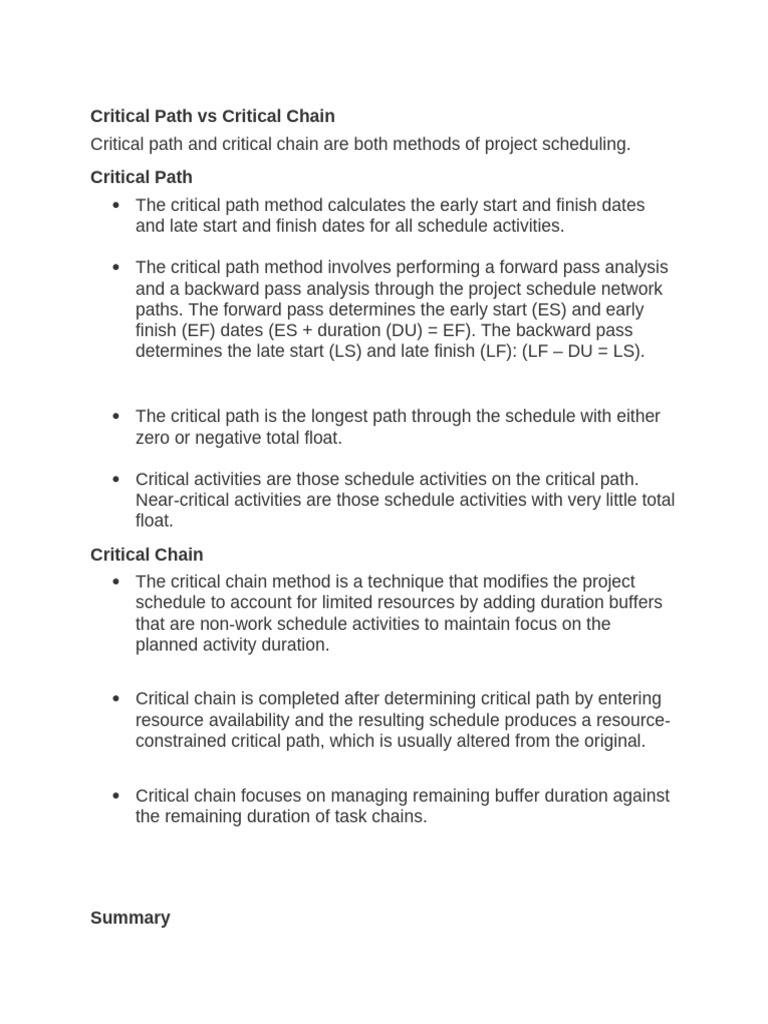 Critical Path Vs Critical Chain | PDF | Project Management | Projects