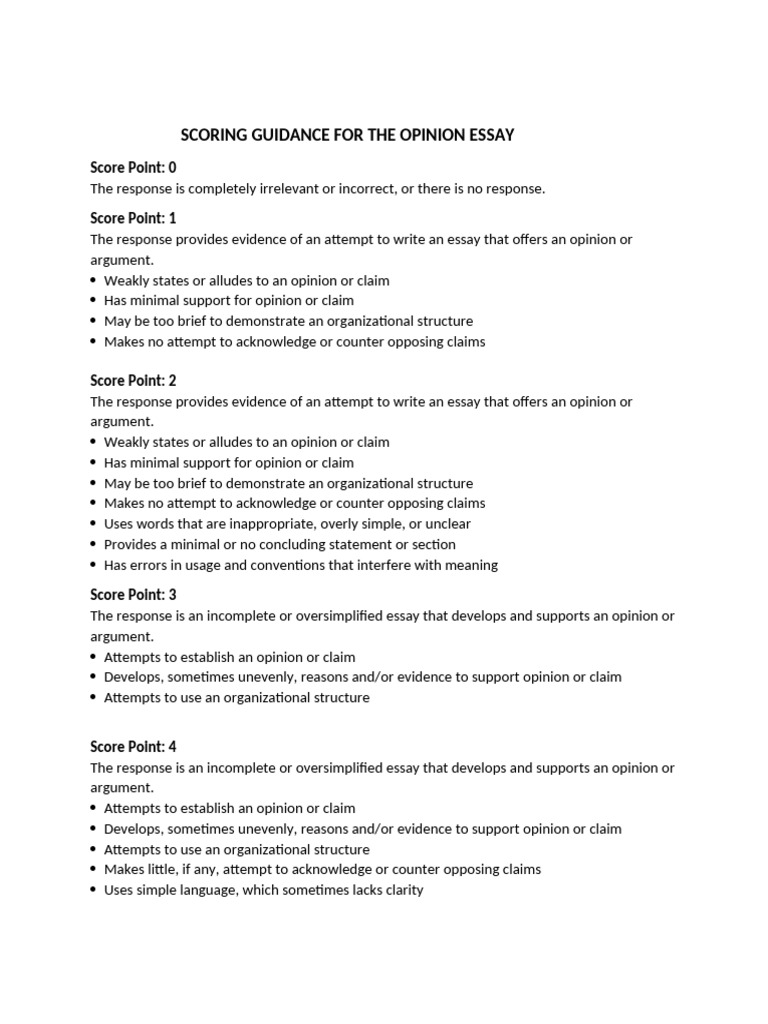 Opinion Essay Scoring Guide | PDF | Essays | Opinion