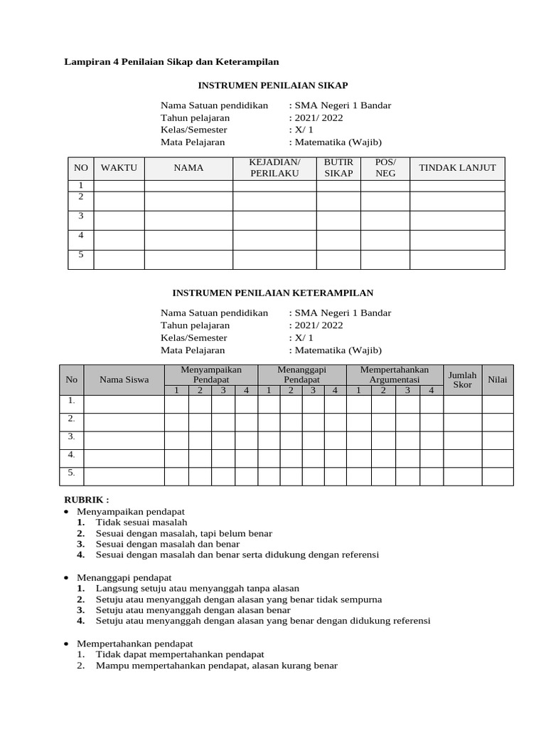 Lembar penilaian sikap & keterampilan | PDF