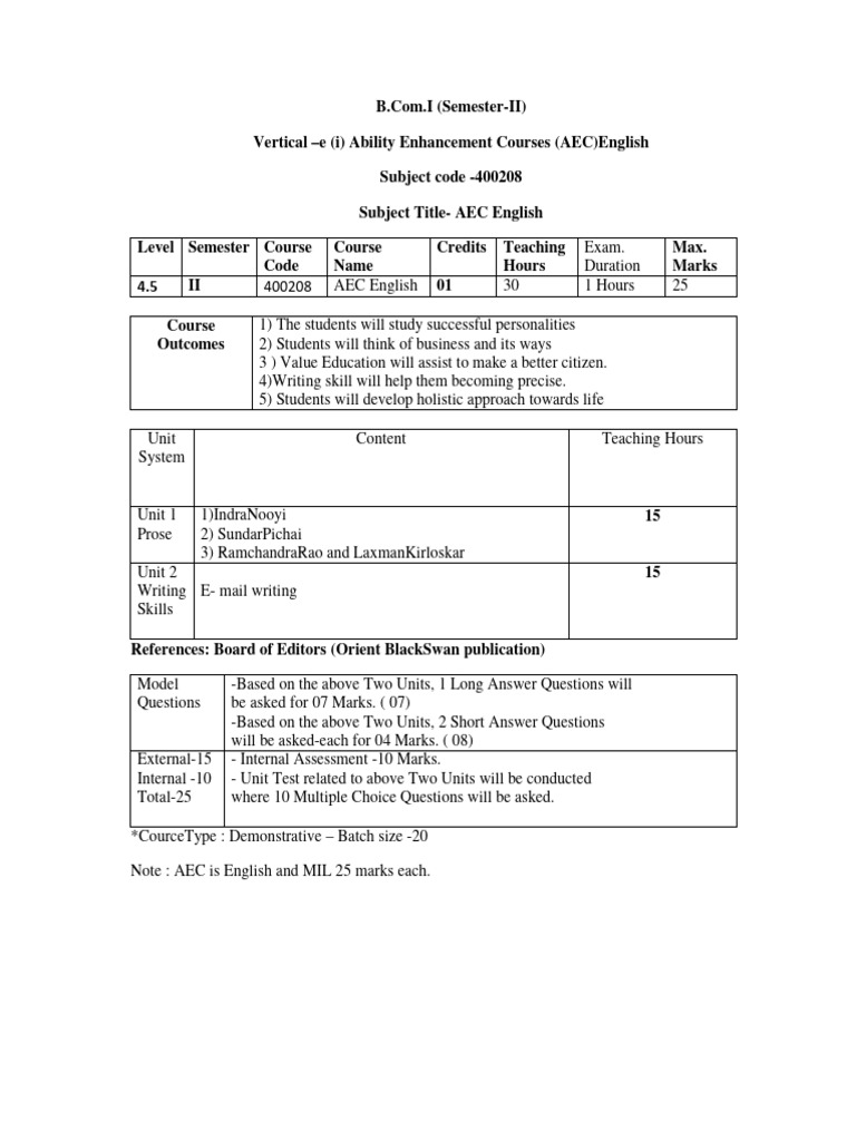 AEC (NEP) - Semester-II | PDF