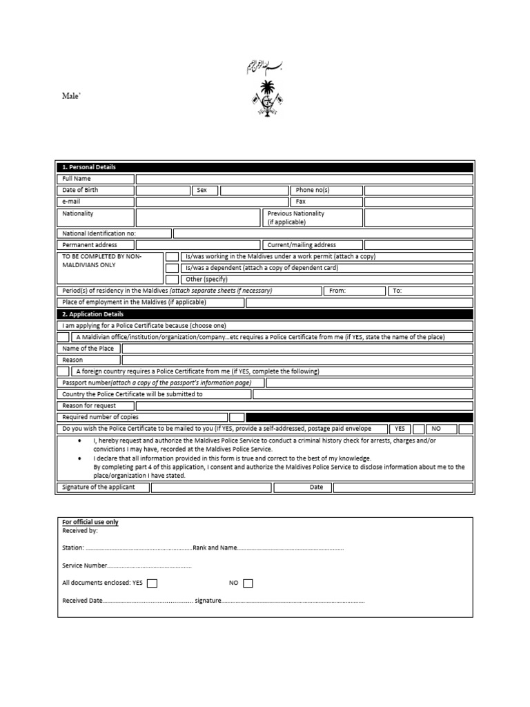 Police Certificate Application Form | PDF | Identity Document ...