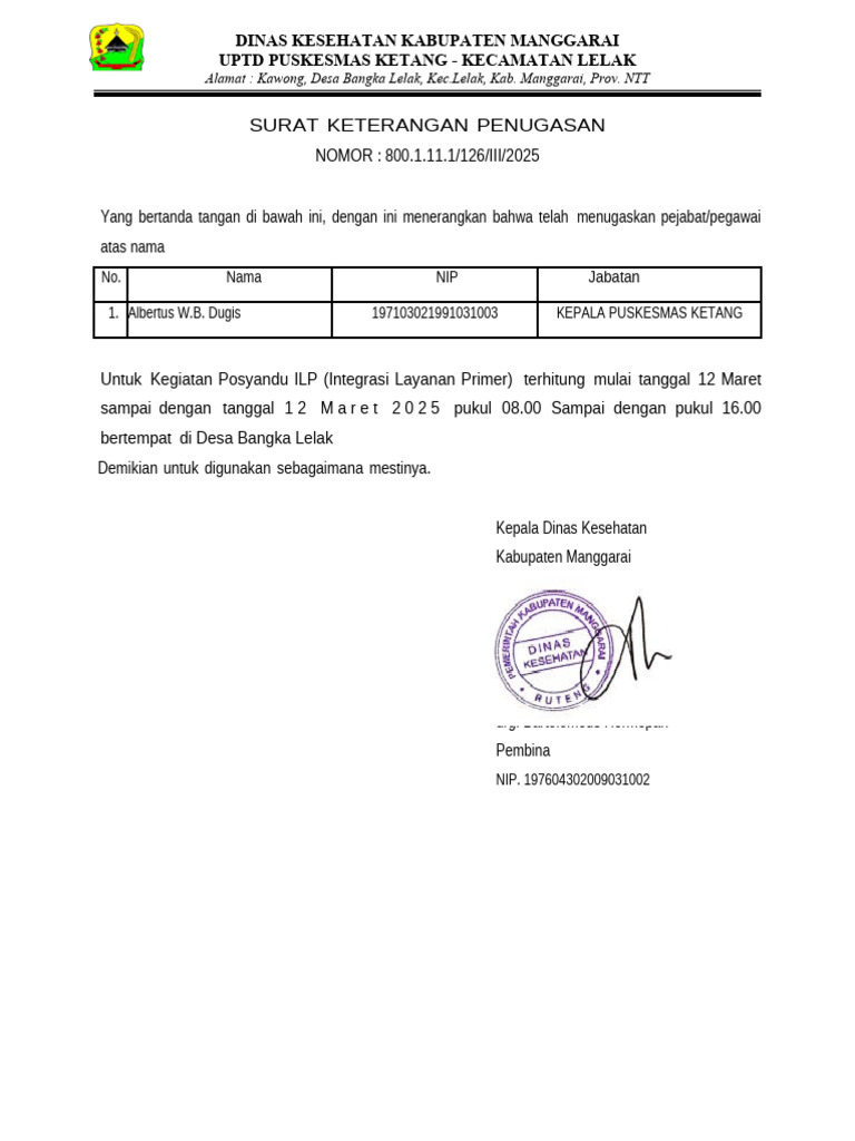 Surat Keterangan Penugasan Dinas Ilp Bapa Wili | PDF