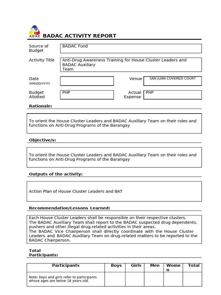 Badac Form Activity Report 4 PDF Free | PDF