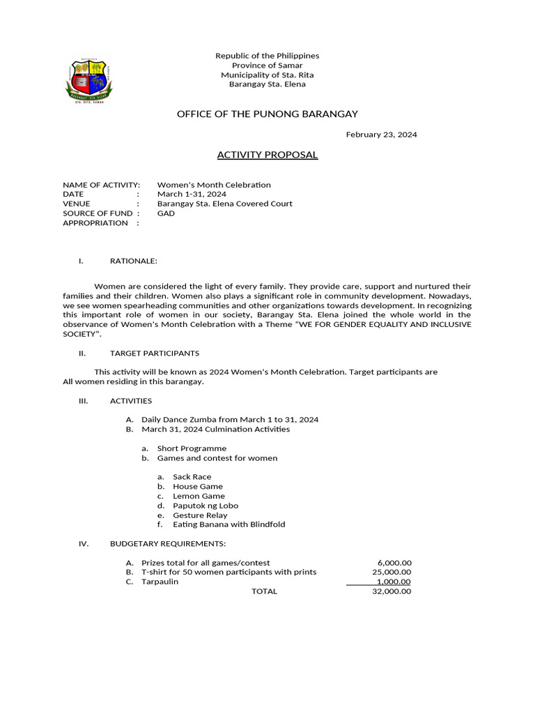 Women's Month Celebration Proposal 2024 | PDF