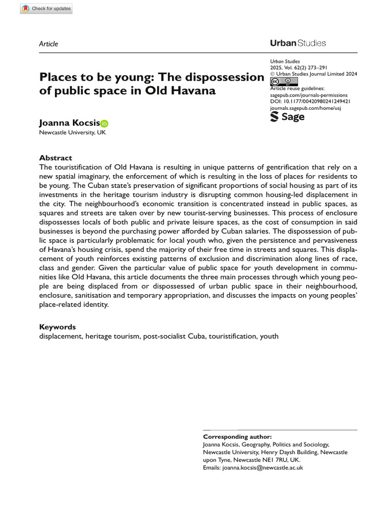 Kocsis 2024 Places To Be Young The Dispossession of Public Space in Old Havana | PDF | Havana ...