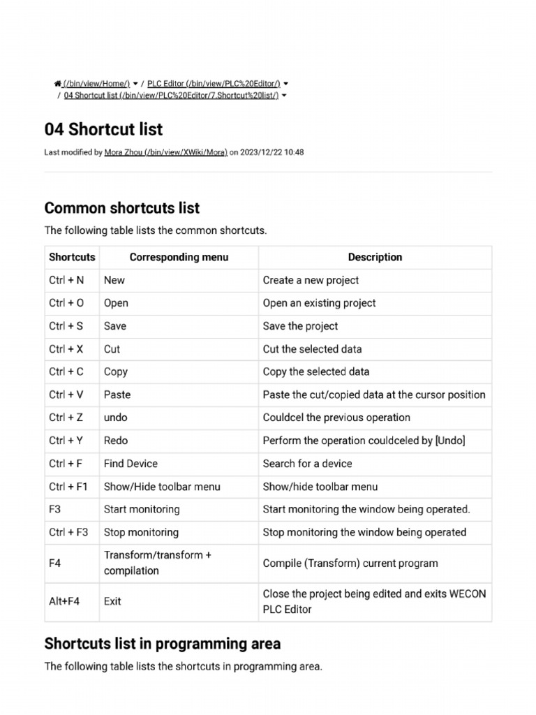 04 Shortcut List | PDF