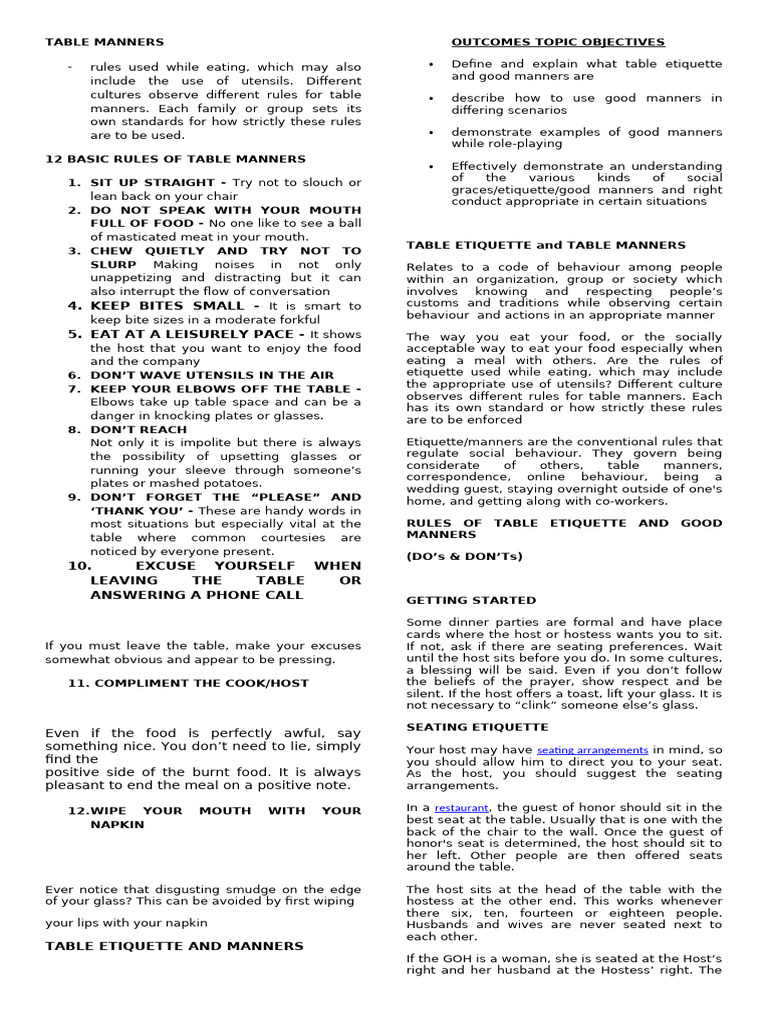 TOPIC-6-TABLE-MANNERS | PDF | Tableware | Foods