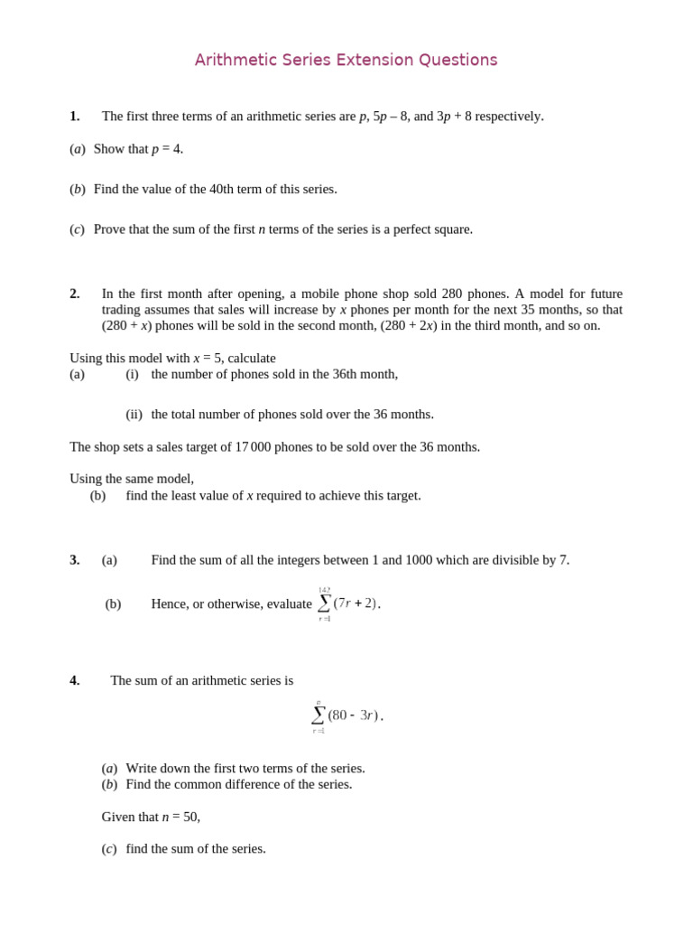 Arithmetic Series Extension Questions | PDF | Arithmetic | Numbers