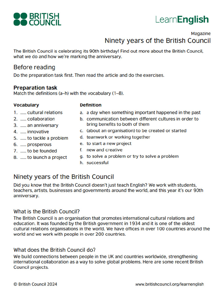 LearnEnglish Magazine Ninety Years of The British Council | PDF
