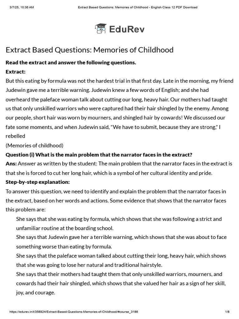 Extract-Based Questions on Childhood Memories | PDF | Genre | Narrative