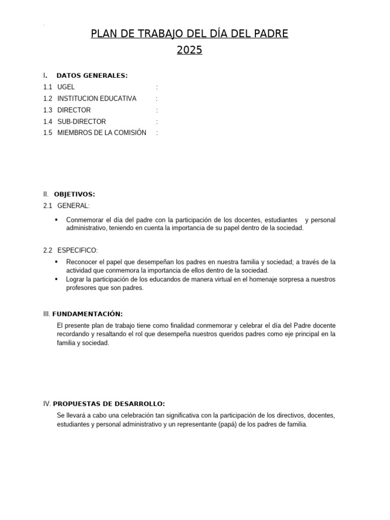 Dia Del Padre - Plan de Trab. 2025 | PDF