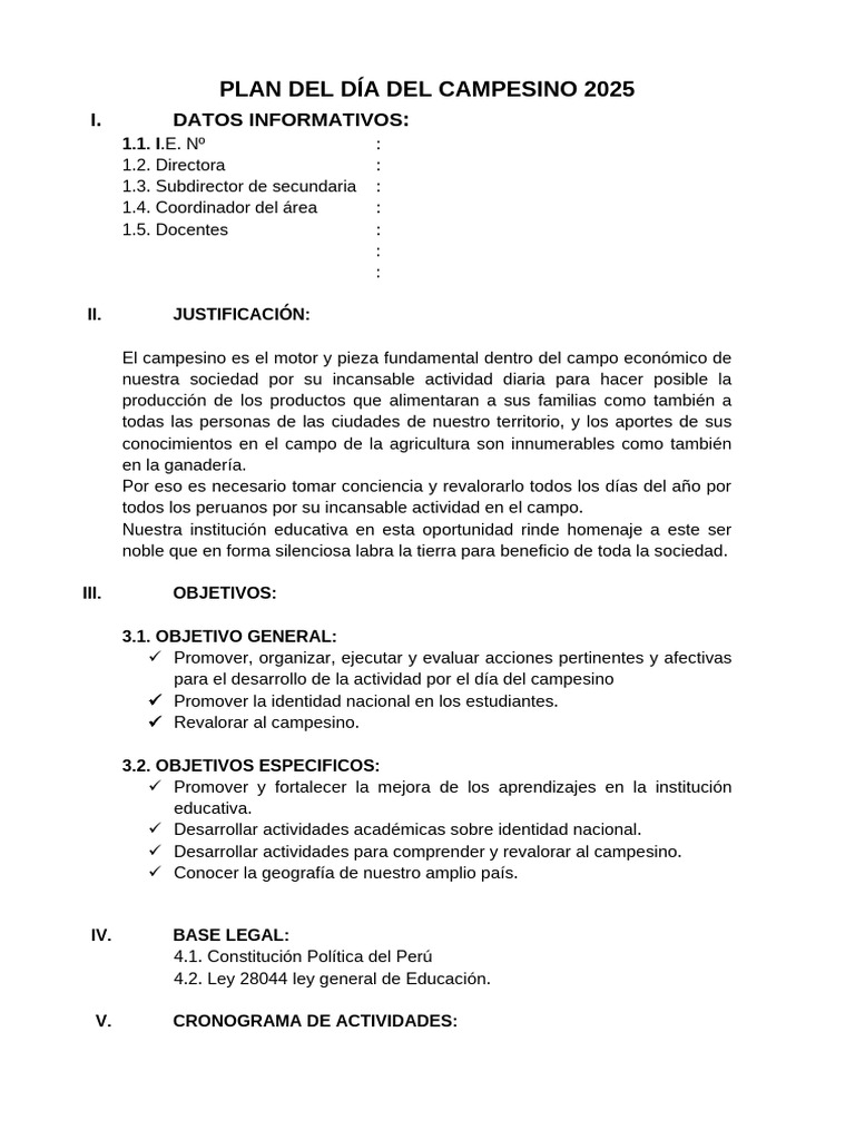 Dia Del Campesino - Plan de Trab.2025 | PDF | Aprendizaje