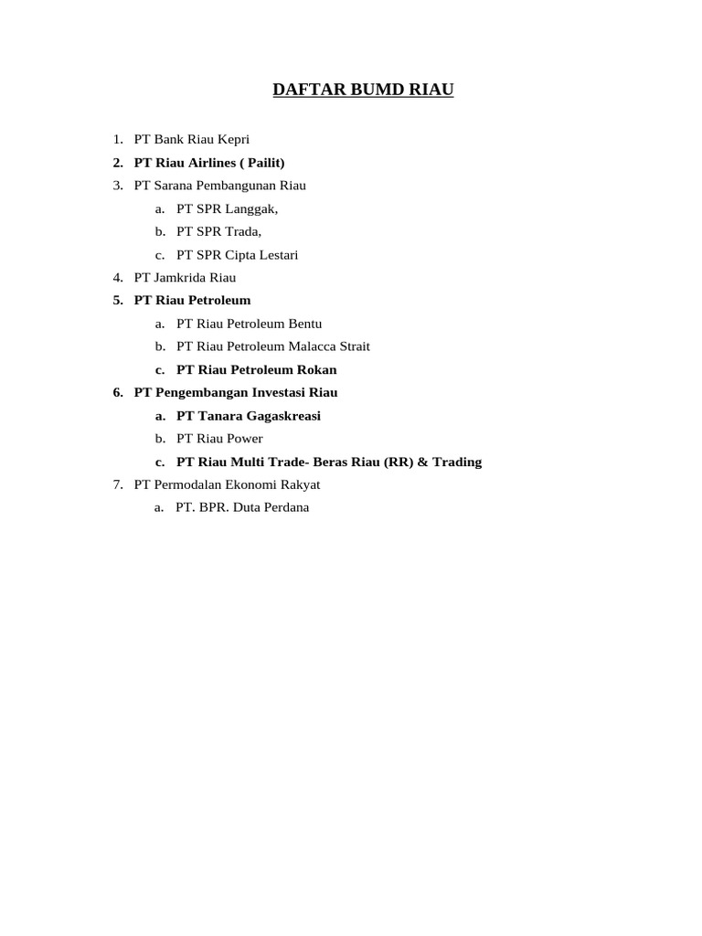 Daftar Bumd Riau | PDF