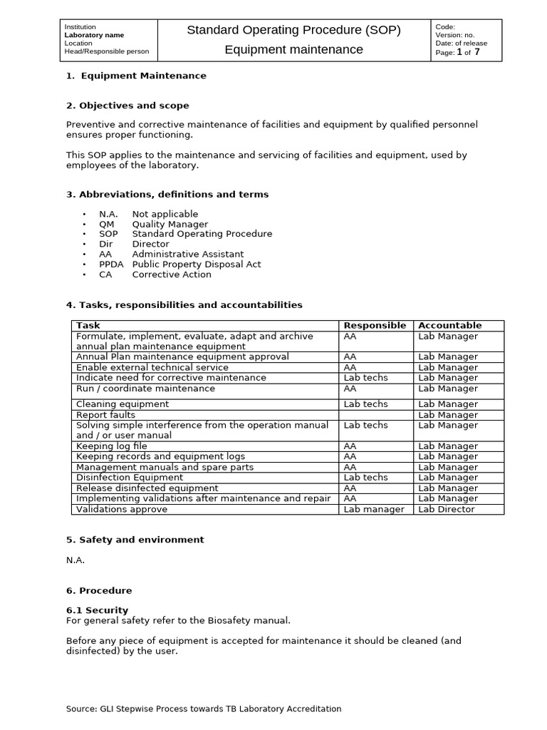 4 SOP Equipment Maintenance V | PDF