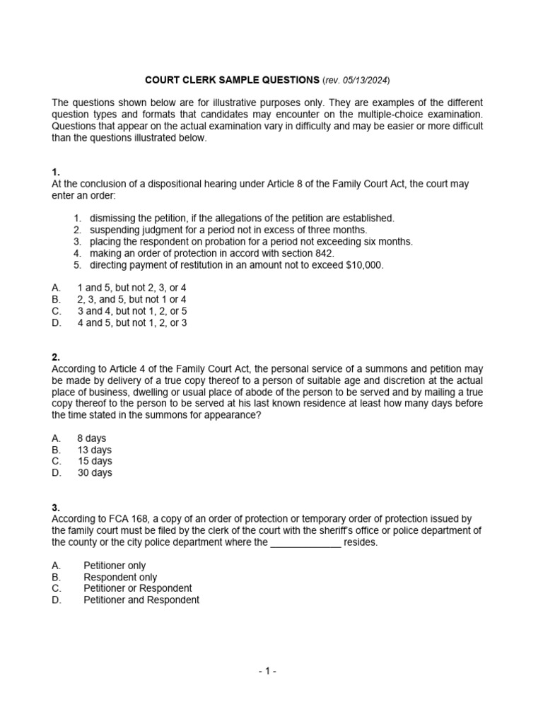 Court Clerk Test Sample Questions | PDF | Bail | Legal Guardian