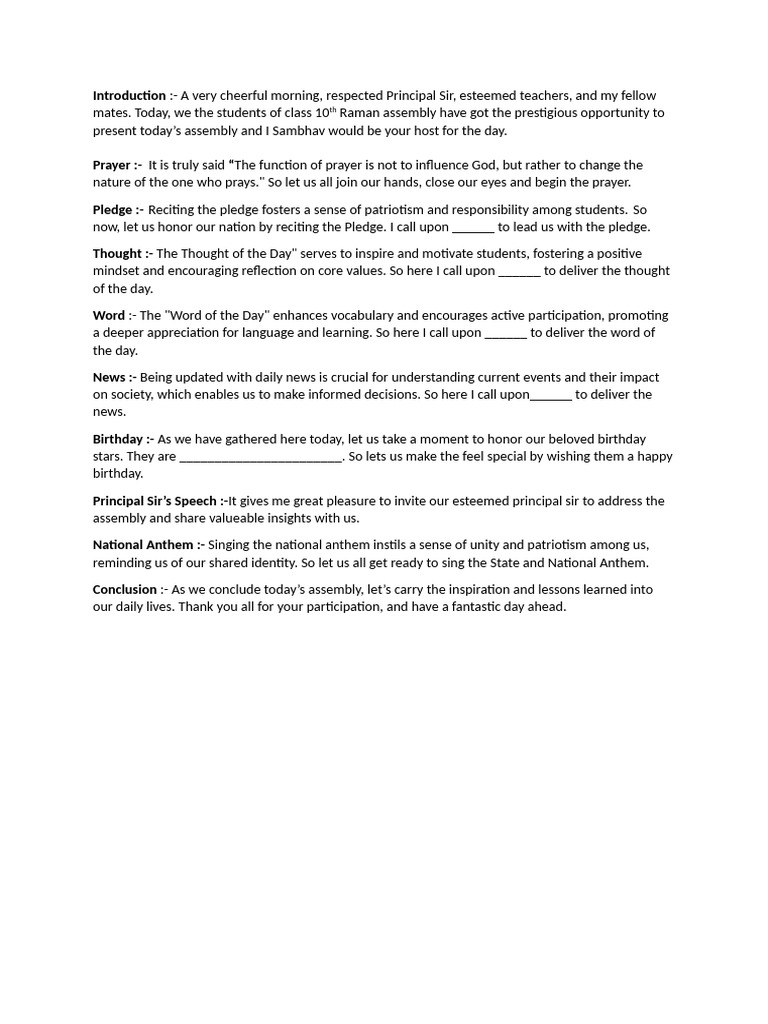 Assembly Anchoring Skit | PDF