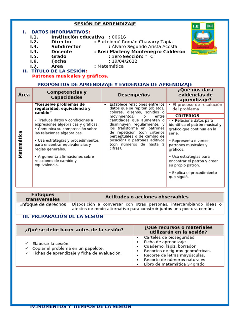 sesion martes 19 matemática - patrones musicales y gráficos. (2) | PDF ...