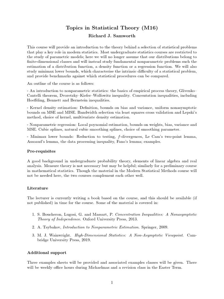 Topics in Statistical Theory_Samworth | PDF | Statistics | Estimation ...
