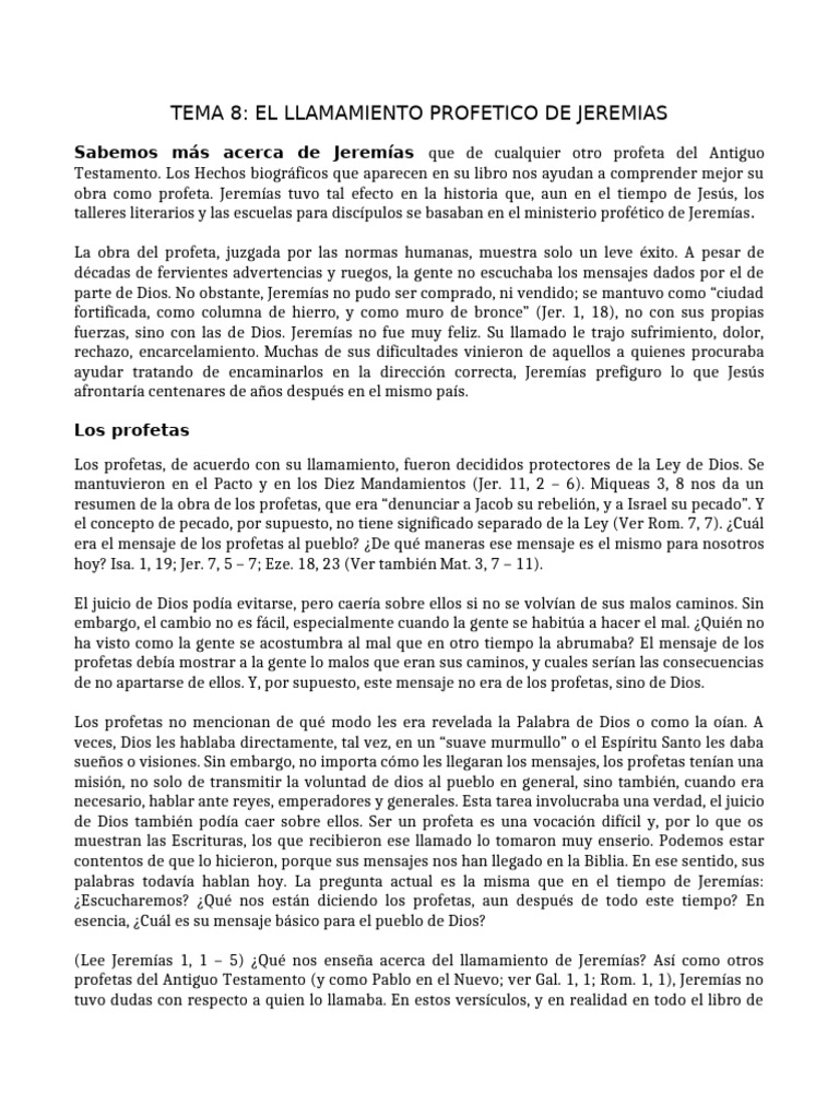 TEMA 8_El Llamamiento Profetico de Jeremias | PDF | Creencia religiosa ...