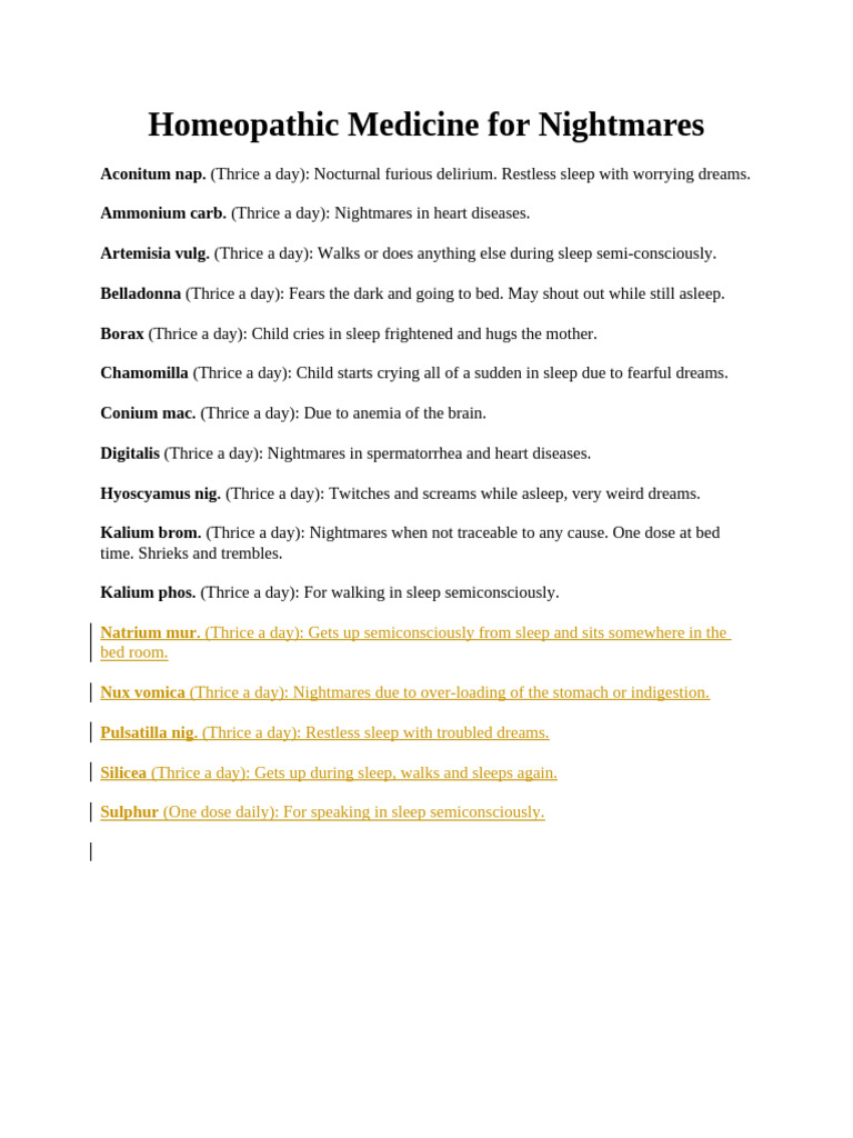 Homeopathic Medicine for Nightmares | PDF