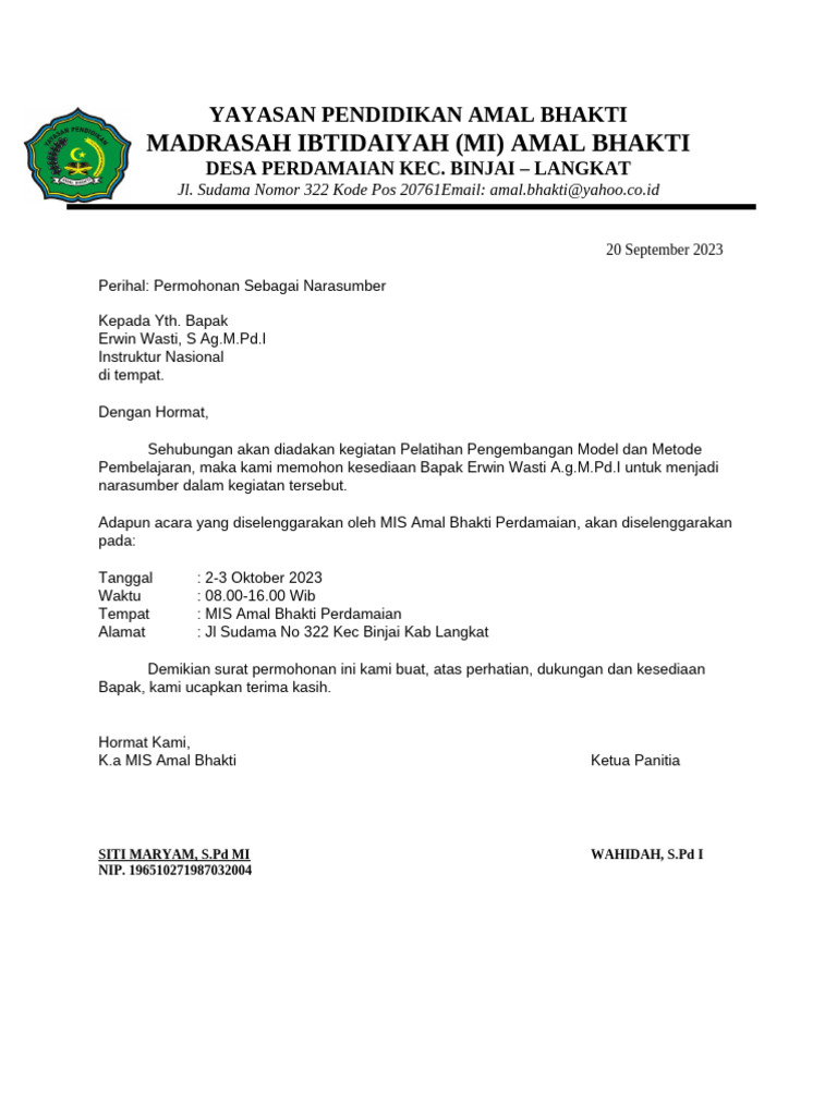 SURAT UNDANGAN NARASUMBER | PDF