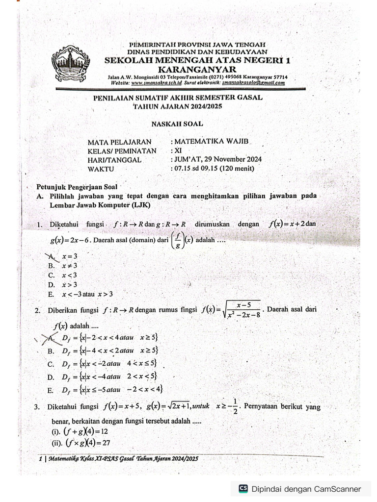 SMAN 1 KRA_PAS SMT 1_11 SMA_MATWA | PDF