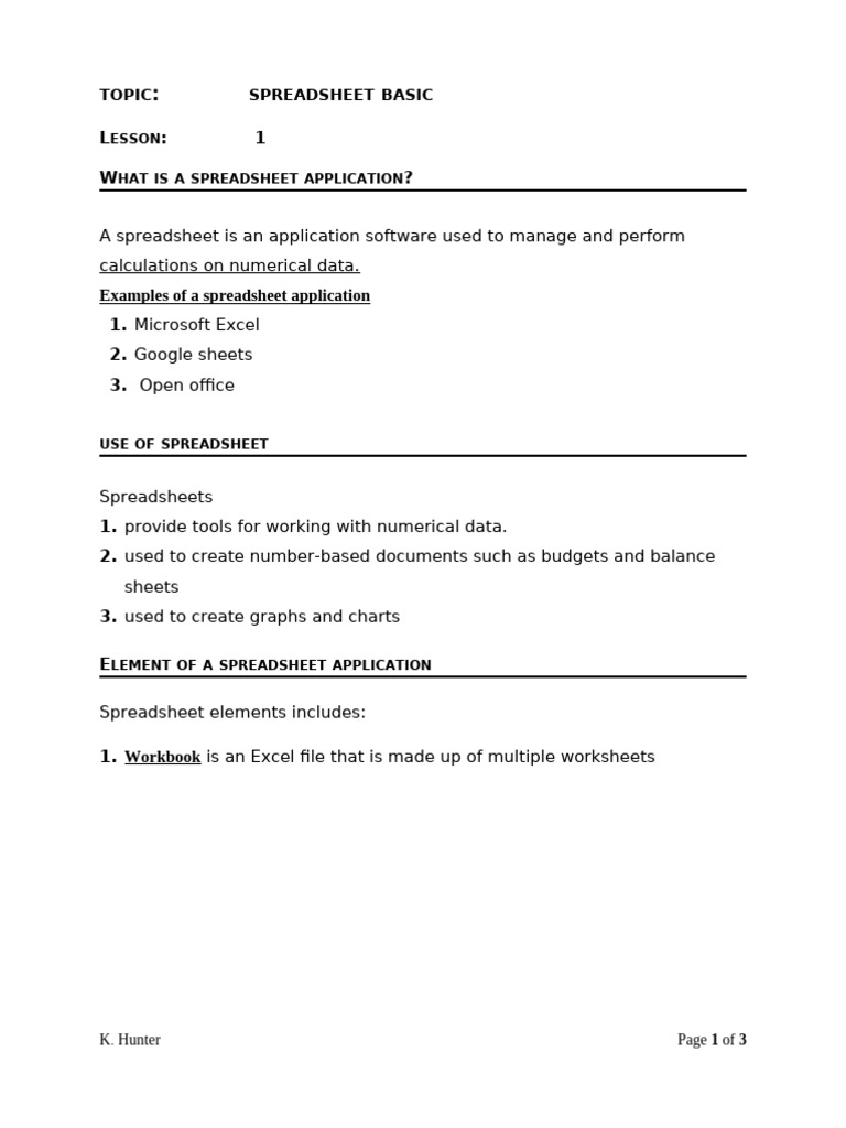 Spreadsheet_Basic | PDF | Spreadsheet | Worksheet