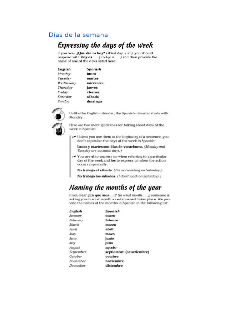 Días de La Semana - Telling Time | PDF