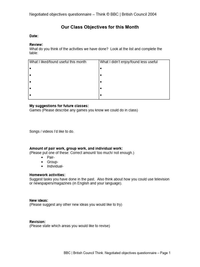 Objectives Questionnaire | PDF