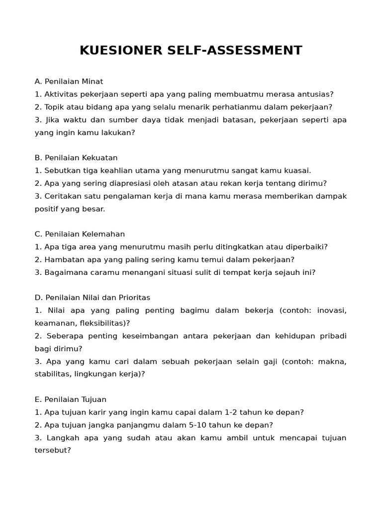Kuesioner Self-Assessment | PDF