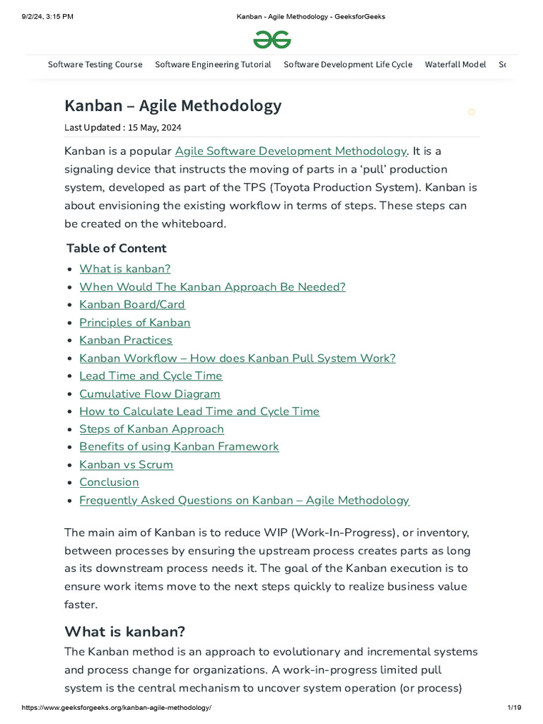 Kanban - Agile Methodology - GeeksforGeeks | PDF | Software Development ... Kanban - Agile Methodology - GeeksforGeeks | PDF | Software Development ...