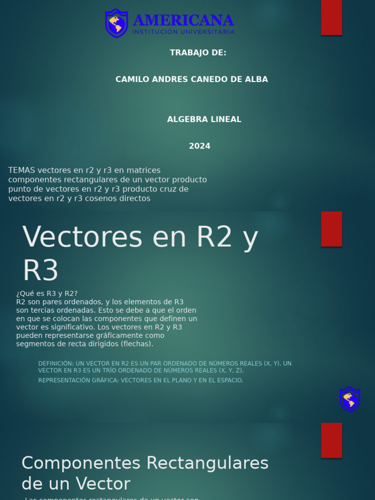TEMAS Vectores en r2 y r3 en Matrices | PDF