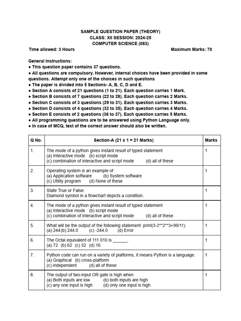 11TH CS SEE SAMPLE PAPER (1) | PDF | String (Computer Science) | Control Flow