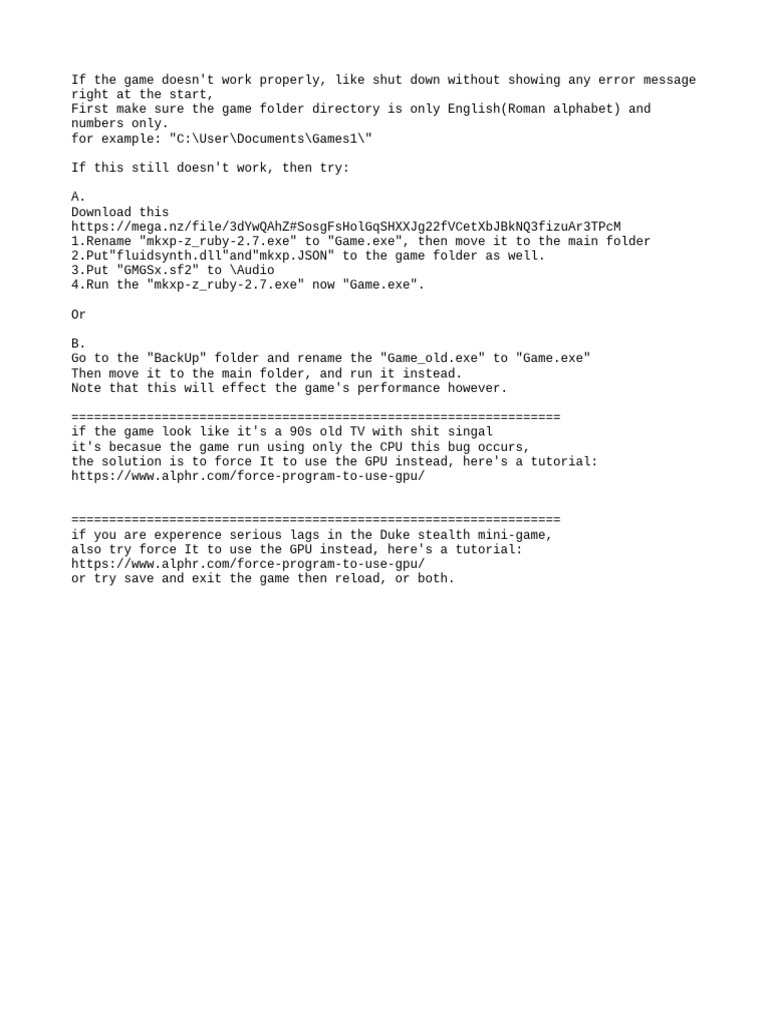 Read If The Game Doesn't Work Properly | PDF