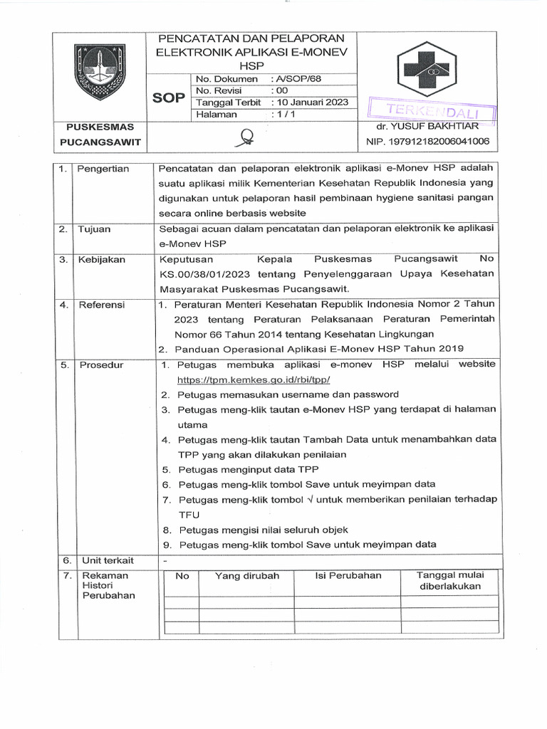 Sop Pelaporan e Monev HSP | PDF