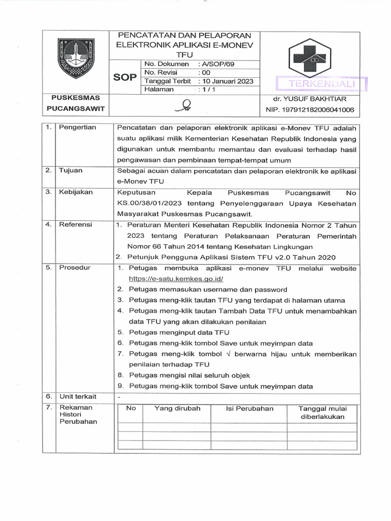 Sop Pelaporan e Monev Tfu | PDF