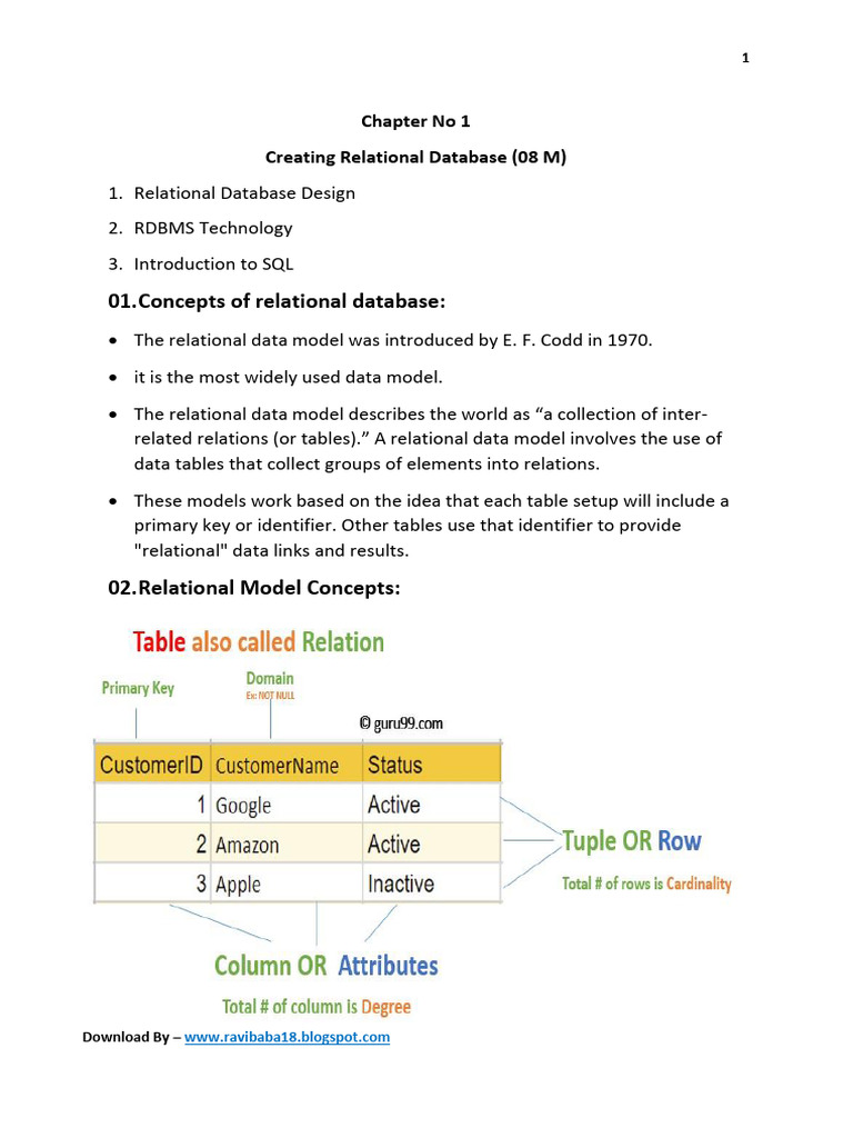 Chaper No.1 Ravindra Babasaheb Nagare DMA | PDF | Relational Model | Relational Database