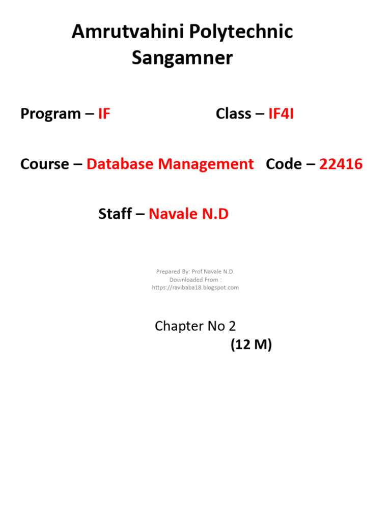 Chaper No.2 Ravindra Babasaheb Nagare DMA | PDF | Databases | Sql