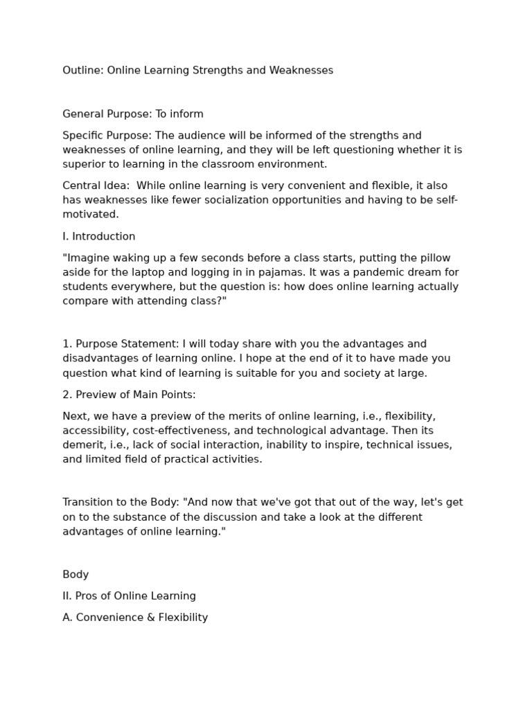 FINAL Draft Outline For Speech - Mrs. G, Oral Communications | PDF ...