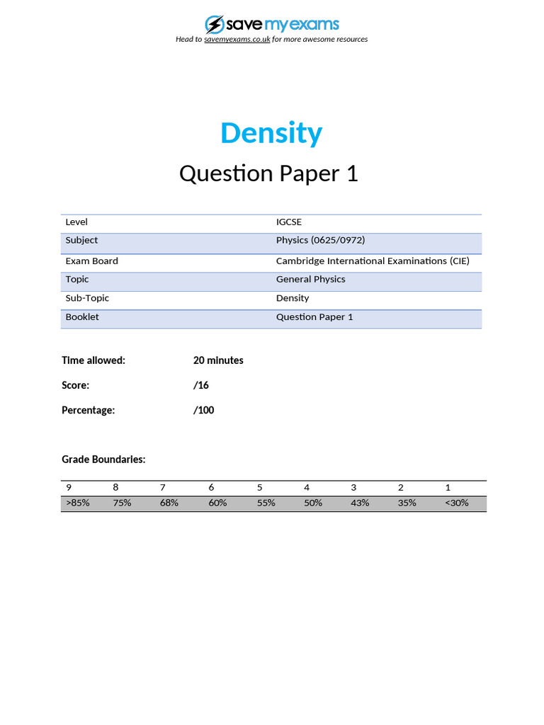 IGCSE Physics Density Practice Questions | PDF | Qualifications ...