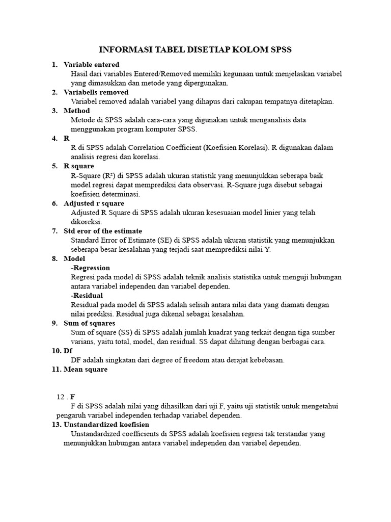 INFORMASI TABEL DISETIAP KOLOM SPSS | PDF