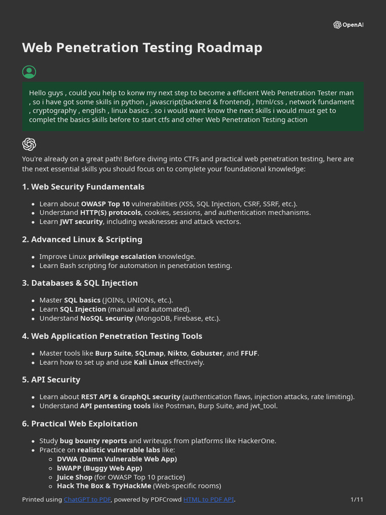 Web Penetration Testing Skill Roadmap | PDF | Transport Layer Security ...