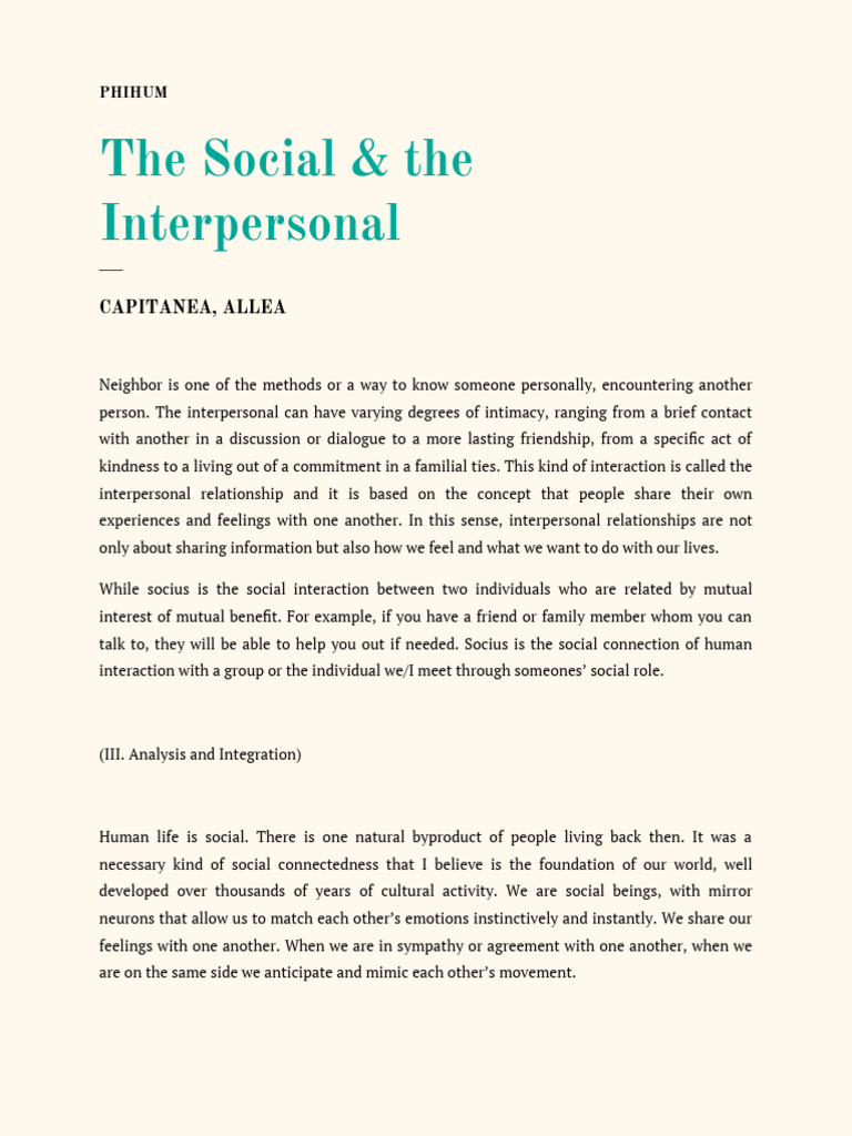 Interpersonal Relationships and Social Interaction | PDF
