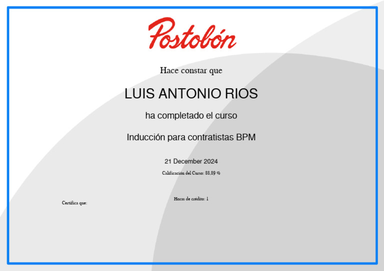 BPM - Certificado Luis Ríos | PDF