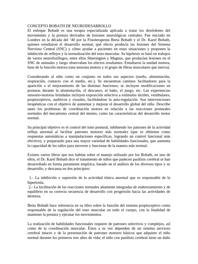 Concepto Bobath de Neurodesarrollo | PDF | Sistema nervioso | Neurociencia